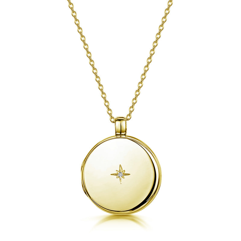 Diamond Round Engraved Locket Gold