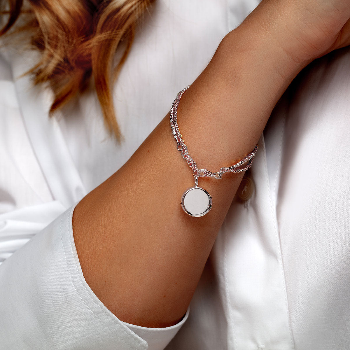Silver Nugget Round Locket Bracelet | Add Photos & Engraving – LOVELOX
