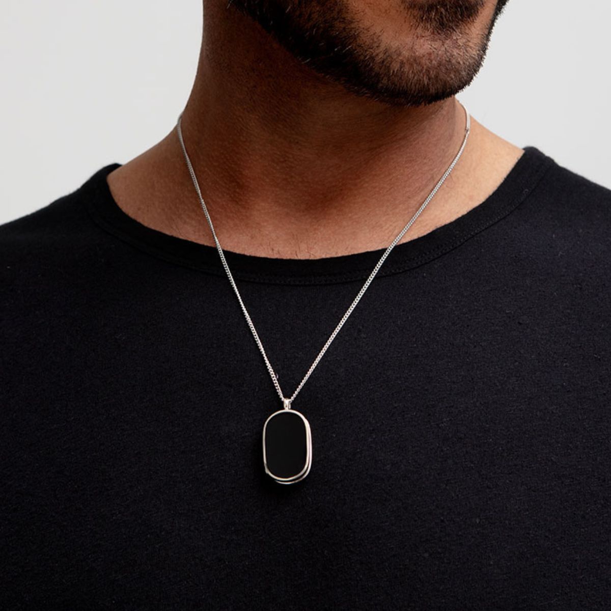 Men's Large Onyx Dog Tag Locket - Silver – LOVELOX